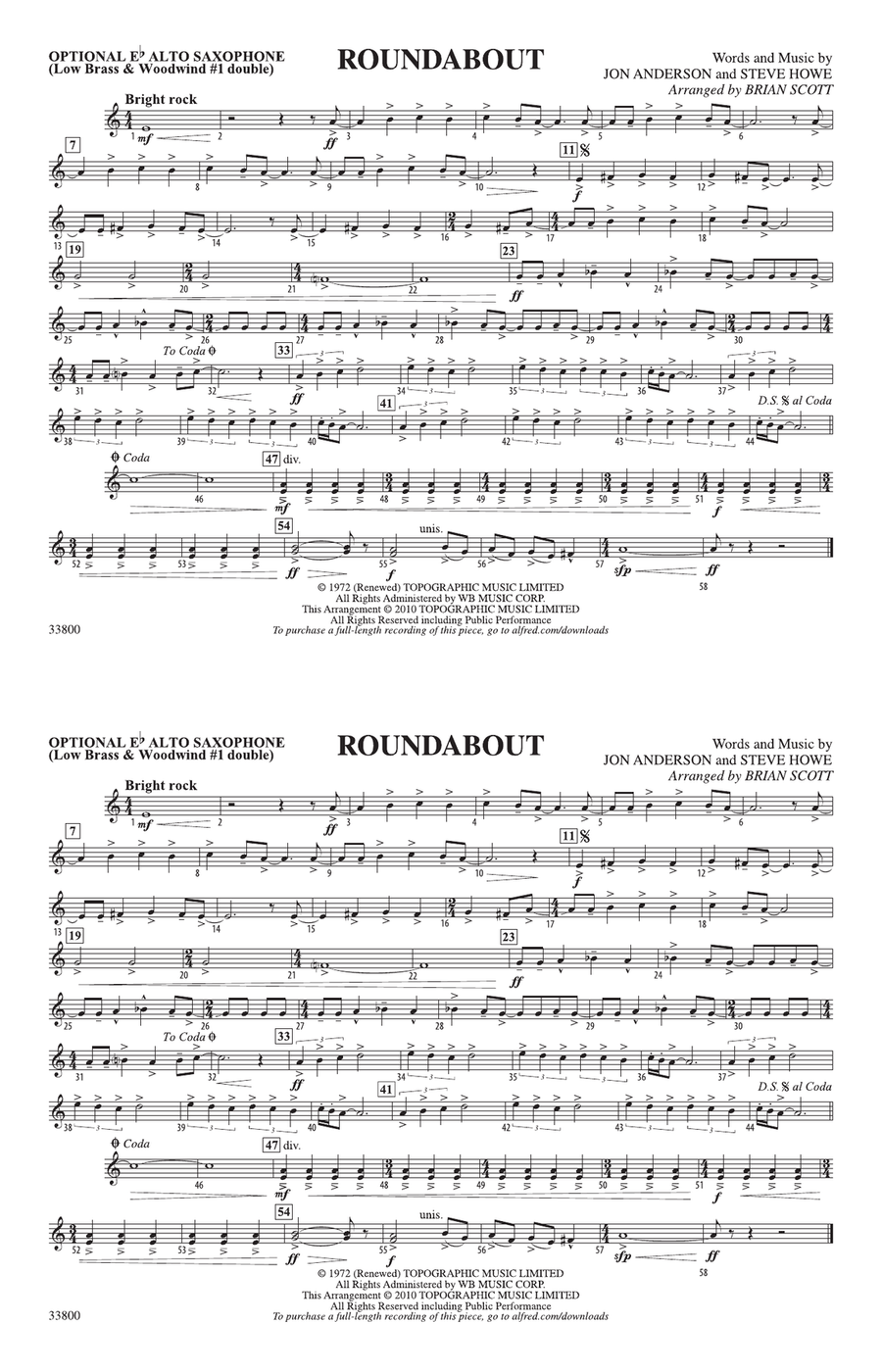 Roundabout: Optional Alto Sax - Marching Band - Digital Sheet Music ...