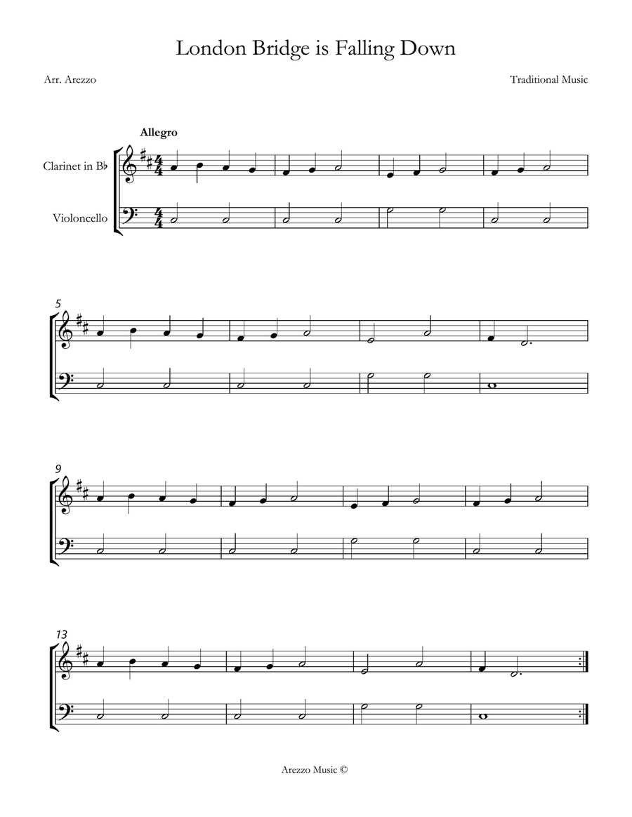 London Bridge is Falling Down Clarinet and Cello Sheet Music for ...