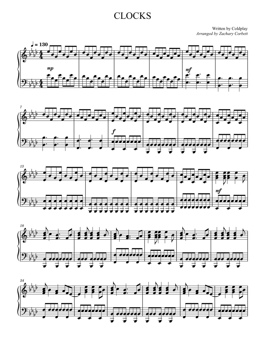Clocks by Coldplay - Piano Solo - Digital Sheet Music | Sheet Music Plus