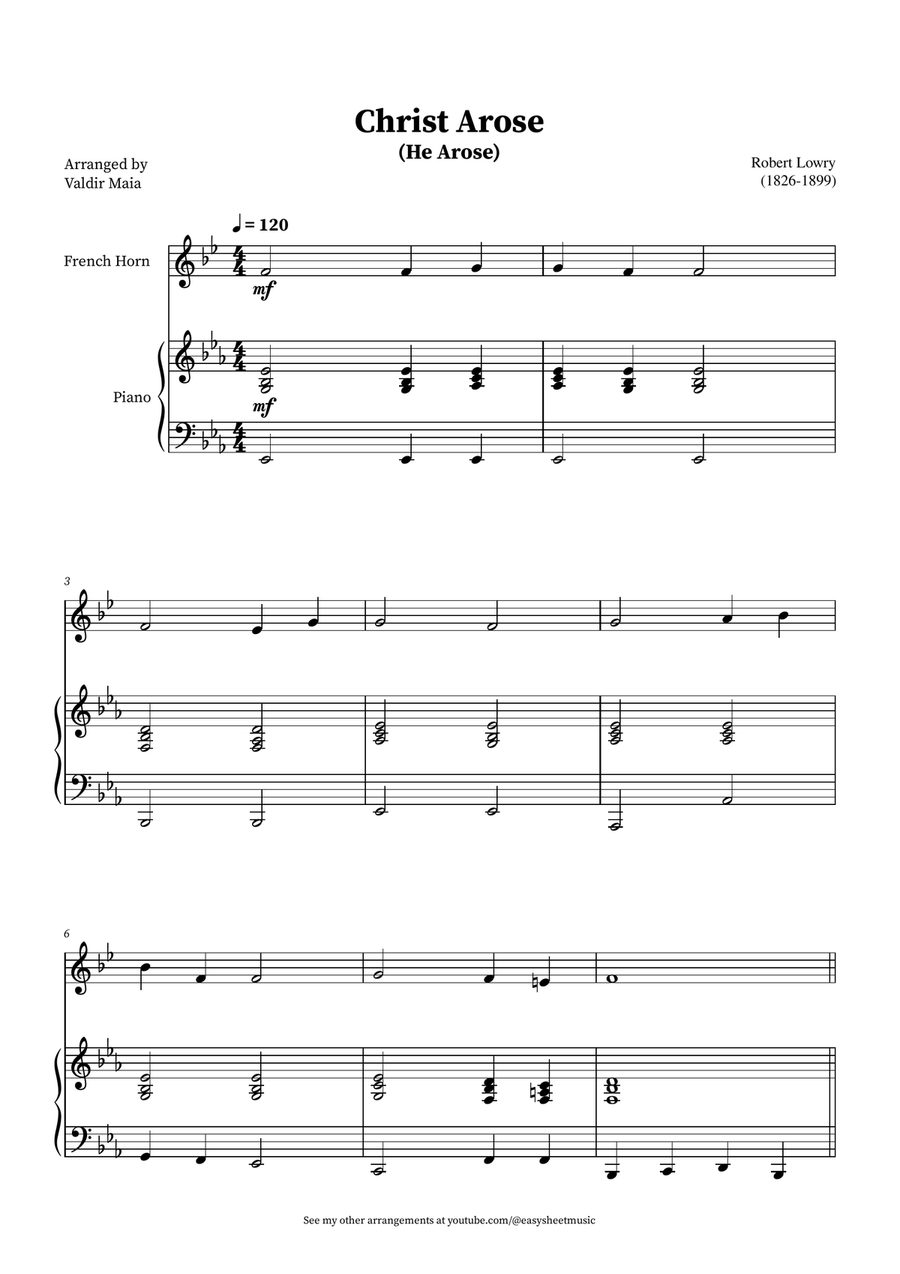 Christ Arose (He Arose) - French Horn and Piano by Robert Lowry - Horn ...