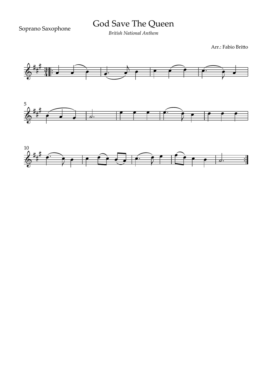 God Save The Queen (British National Anthem) for Soprano Saxophone Solo ...