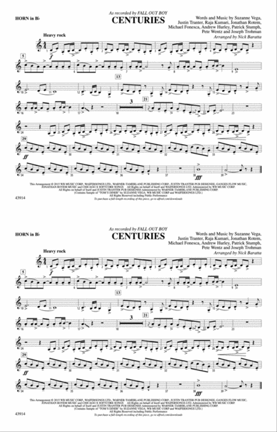 Centuries: Horn in B flat by Fall Out Boy - Marching Band - Digital ...