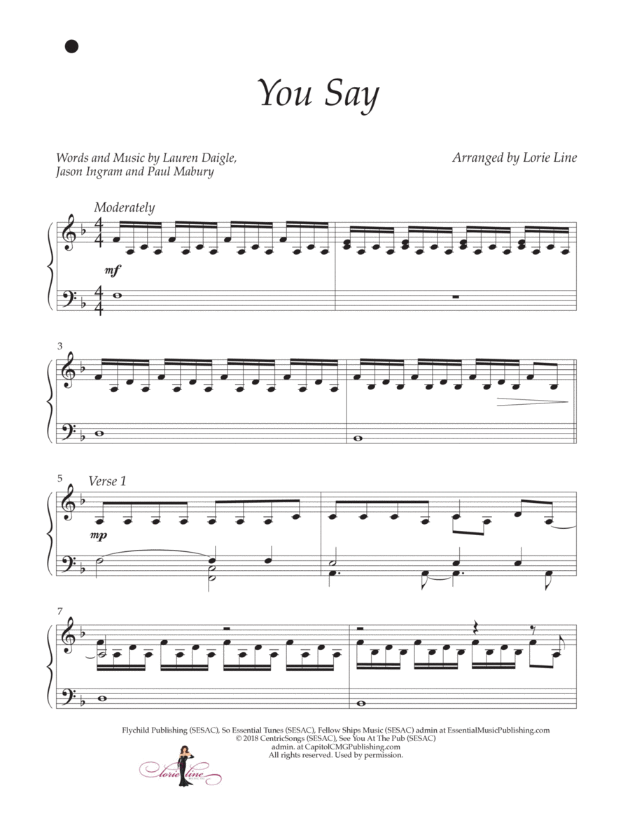You Say by Lauren Daigle - Piano Solo - Digital Sheet Music | Sheet ...