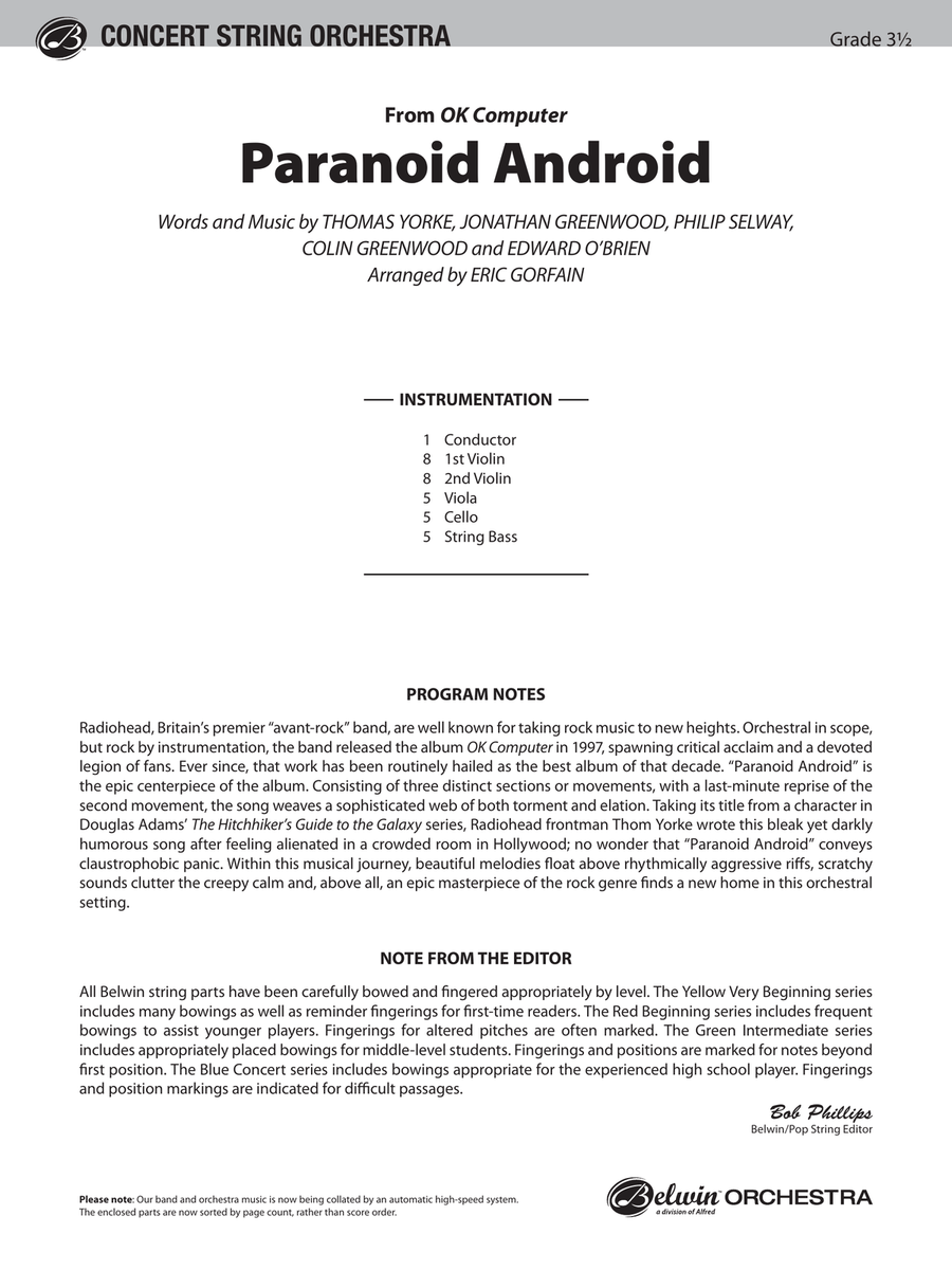 Paranoid Android (from OK Computer): Score - String Orchestra - Digital ...