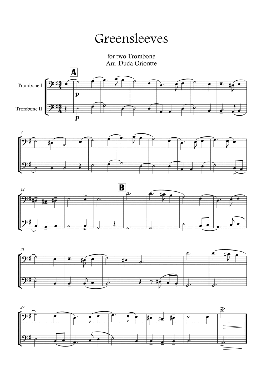 Greensleeves (Green Leeves) TROMBONE DUO. (English folk music ...