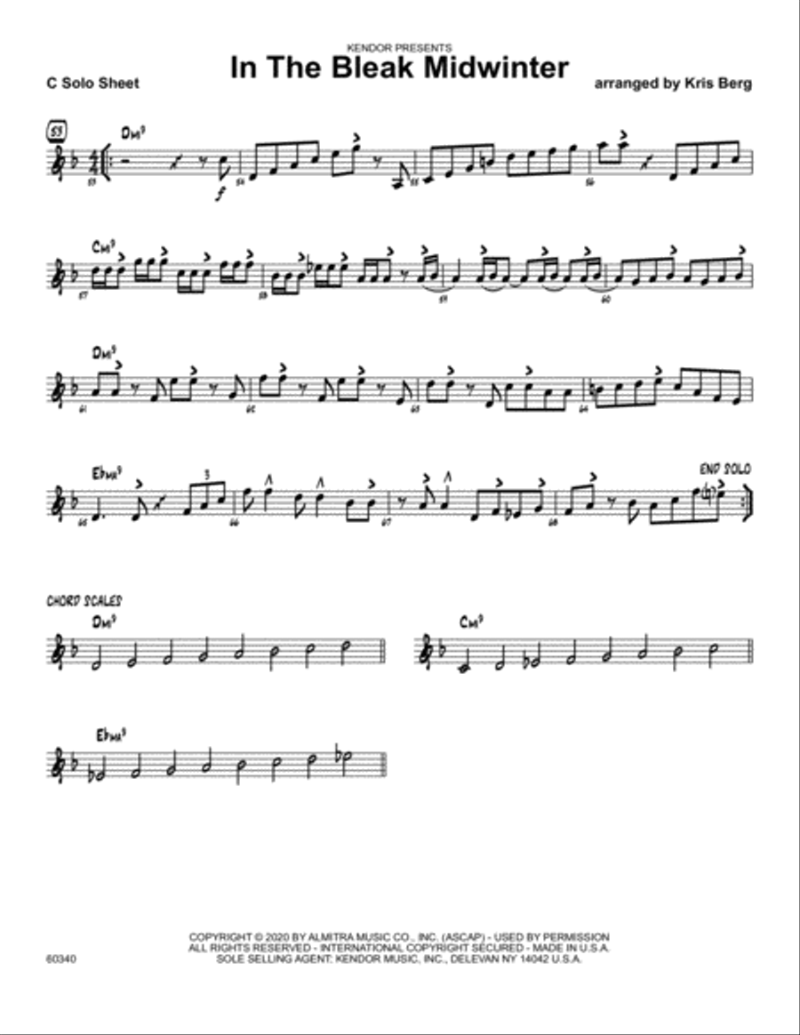 In The Bleak Midwinter Arr Kris Berg Solo Sheet Alto Sax By