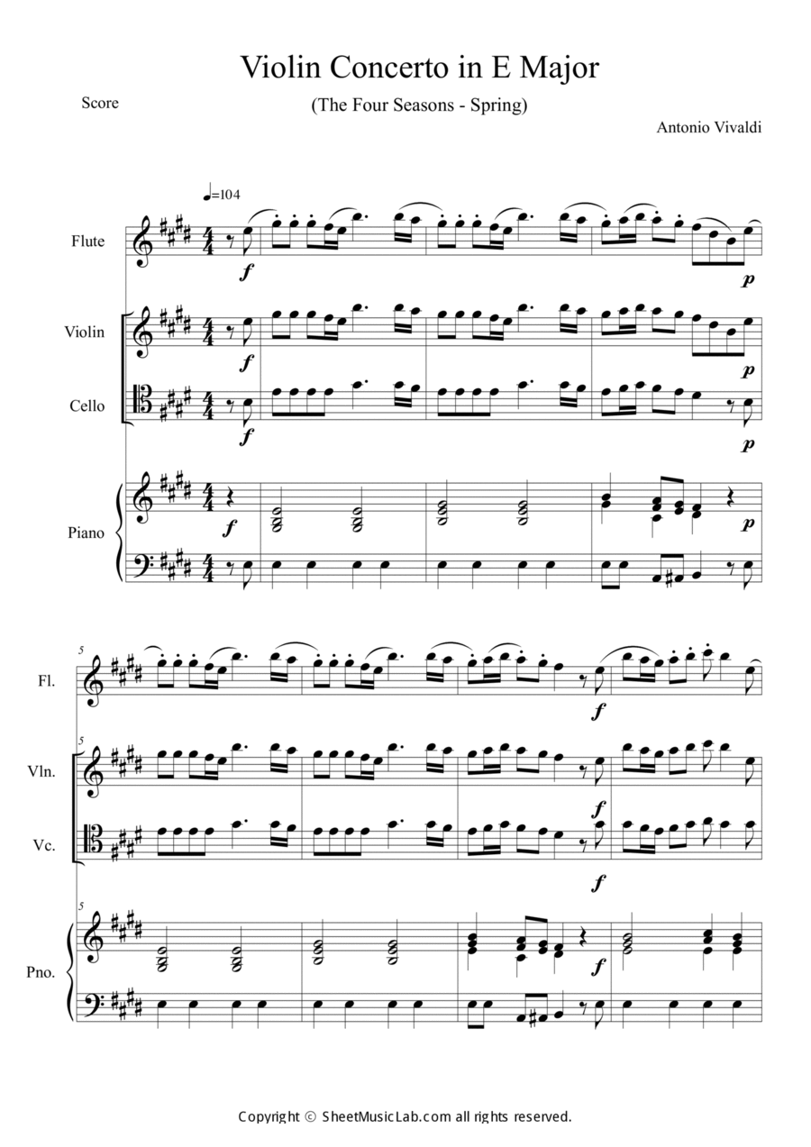 The Four Seasons Spring 1st Movement by Antonio Vivaldi - Cello, Flute ...