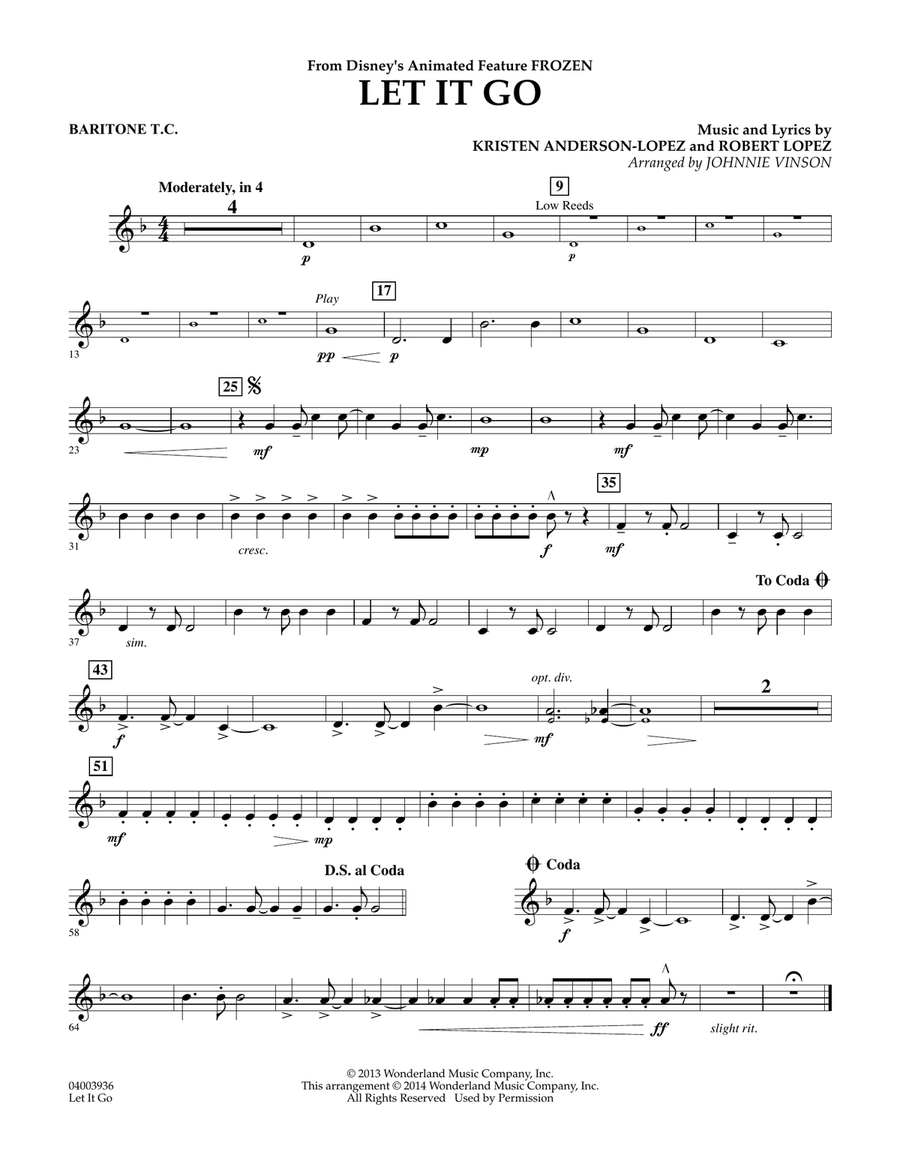 Let It Go - Baritone T.C. by Idina Menzel - Concert Band - Beginning ...