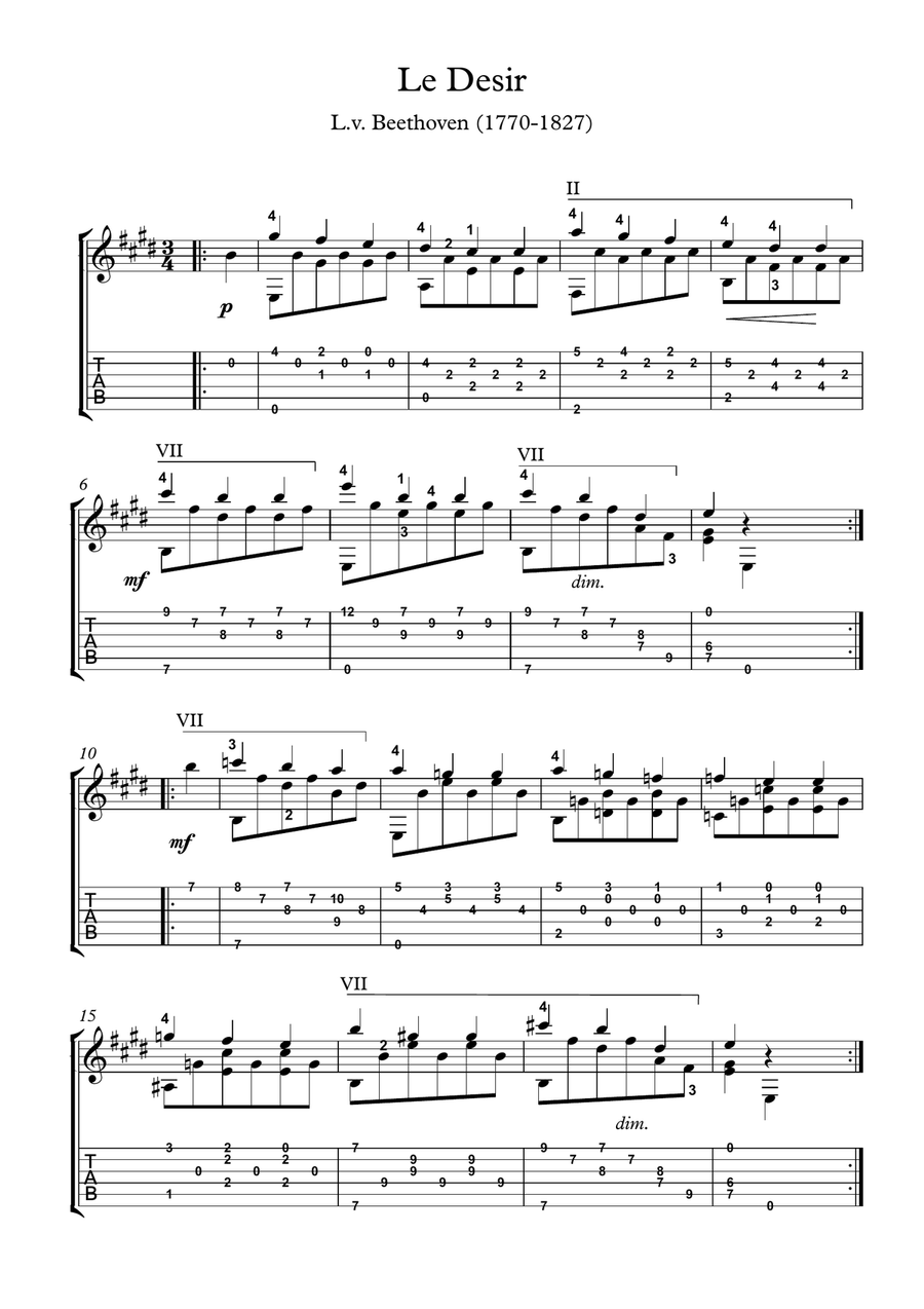 Le Desir classical guitar solo by Ludwig van Beethoven - Acoustic ...