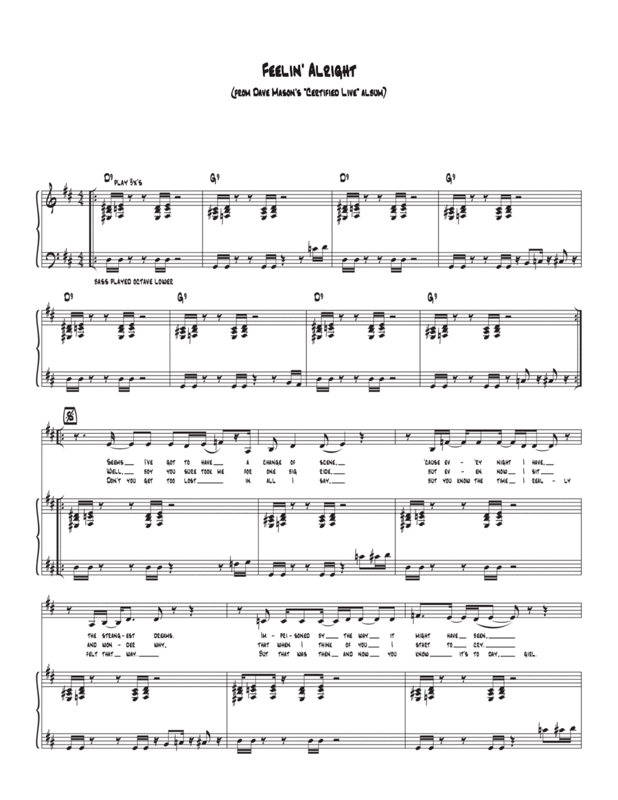 Feelin' Alright by Joe Cocker - Voice, Piano, Vocal - Digital Sheet ...