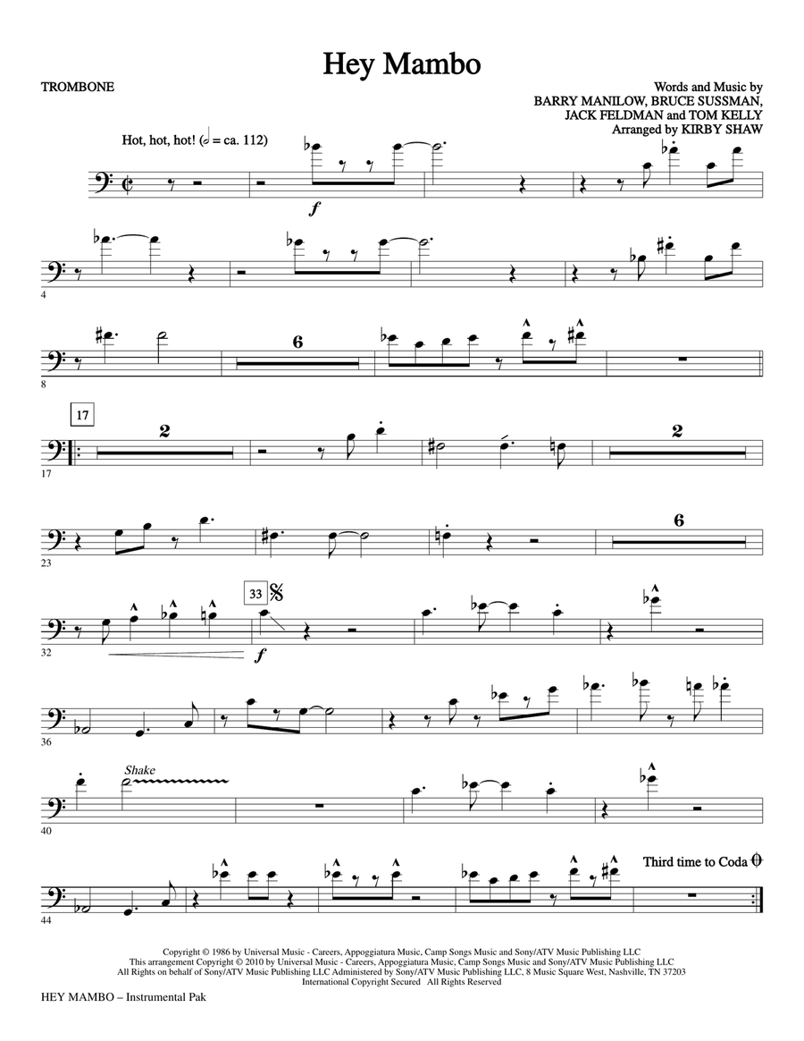 Hey Mambo - Trombone by Barry Manilow - Trombone, Choir - Digital Sheet ...