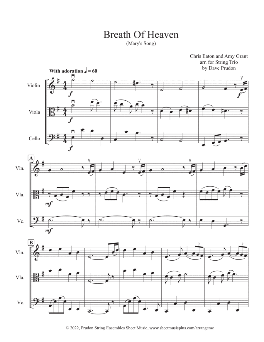 Breath Of Heaven (mary's Song) by Amy Grant - String Trio - Digital ...