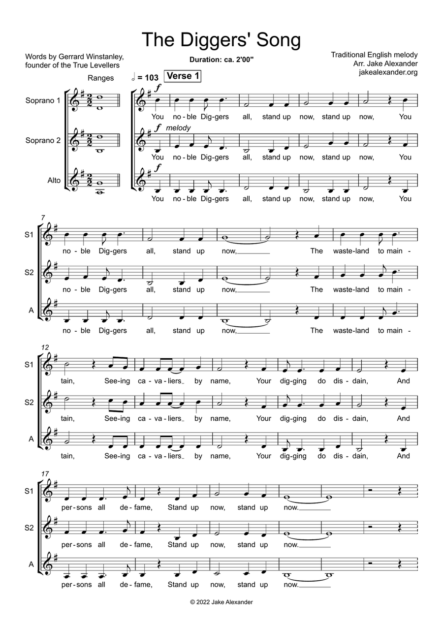 The Diggers' Song - SSA a cappella by Traditional - Choir, SSA, 3-Part ...