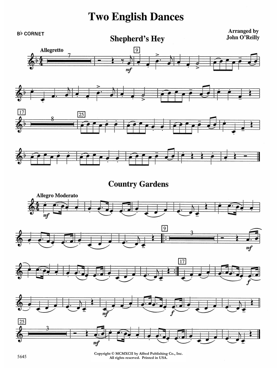 Two English Dances: 1st B-flat Cornet by John O'Reilly - Concert Band ...