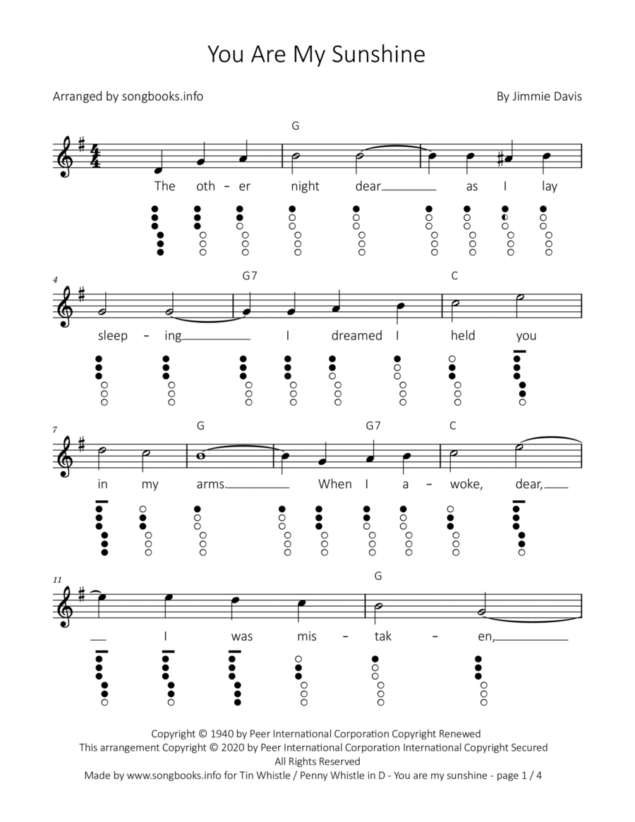 You Are My Sunshine by Duane Eddy - Tin Whistle - Digital Sheet Music ...