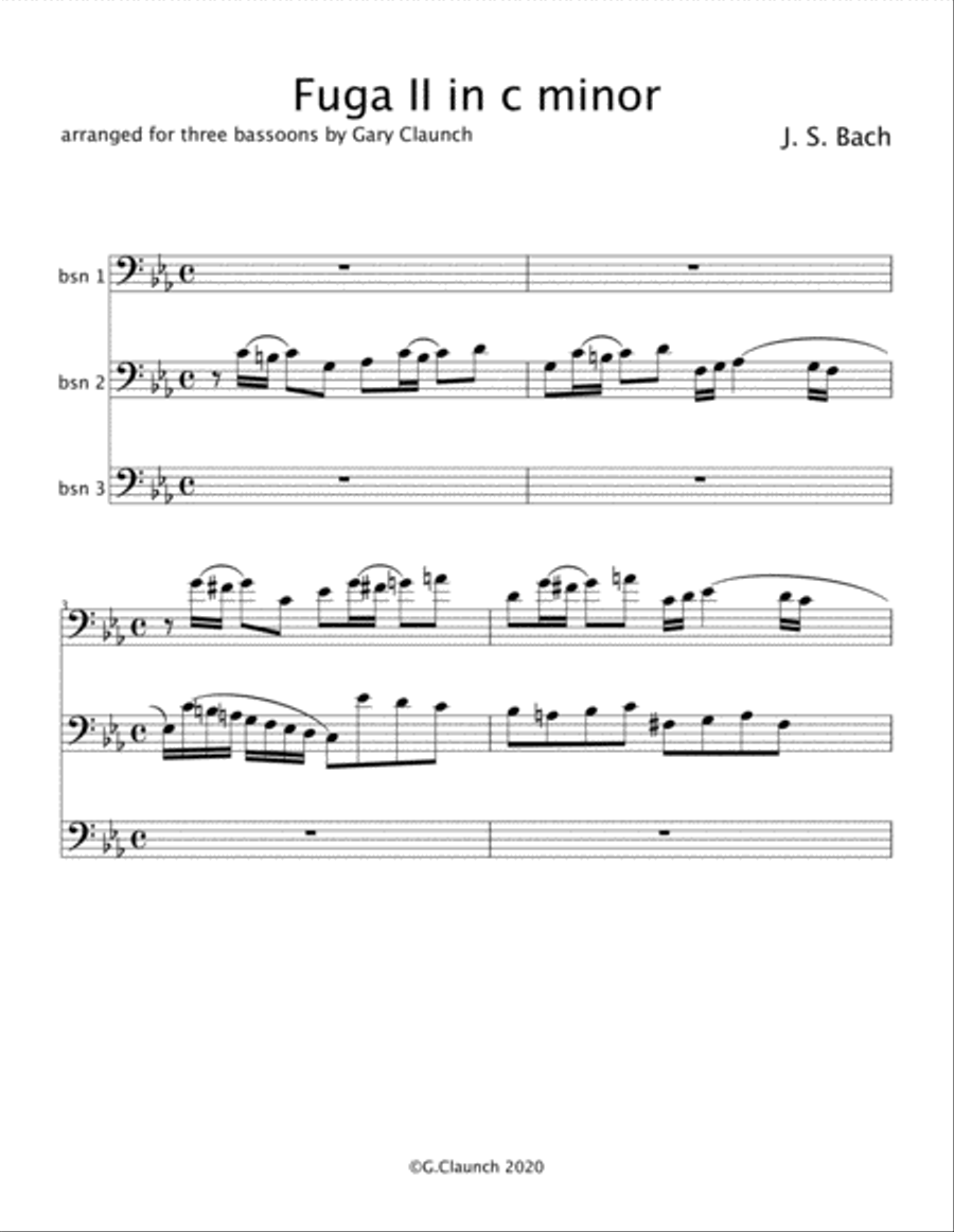 Fugue Ii In C Minor By J S Bach Arranged For Three Bassoons Woodwind