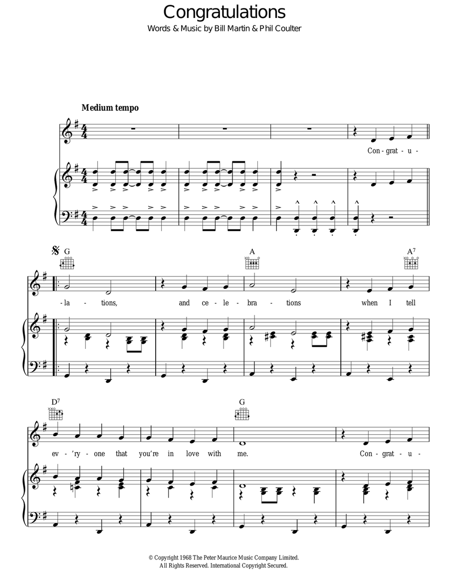 Congratulations by Cliff Richard - Acoustic Guitar, Voice, Piano, Vocal ...