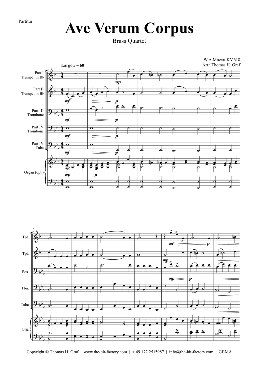 Ave Verum Corpus - W.A. Mozart - Brass Quartet by Wolfgang Amadeus ...