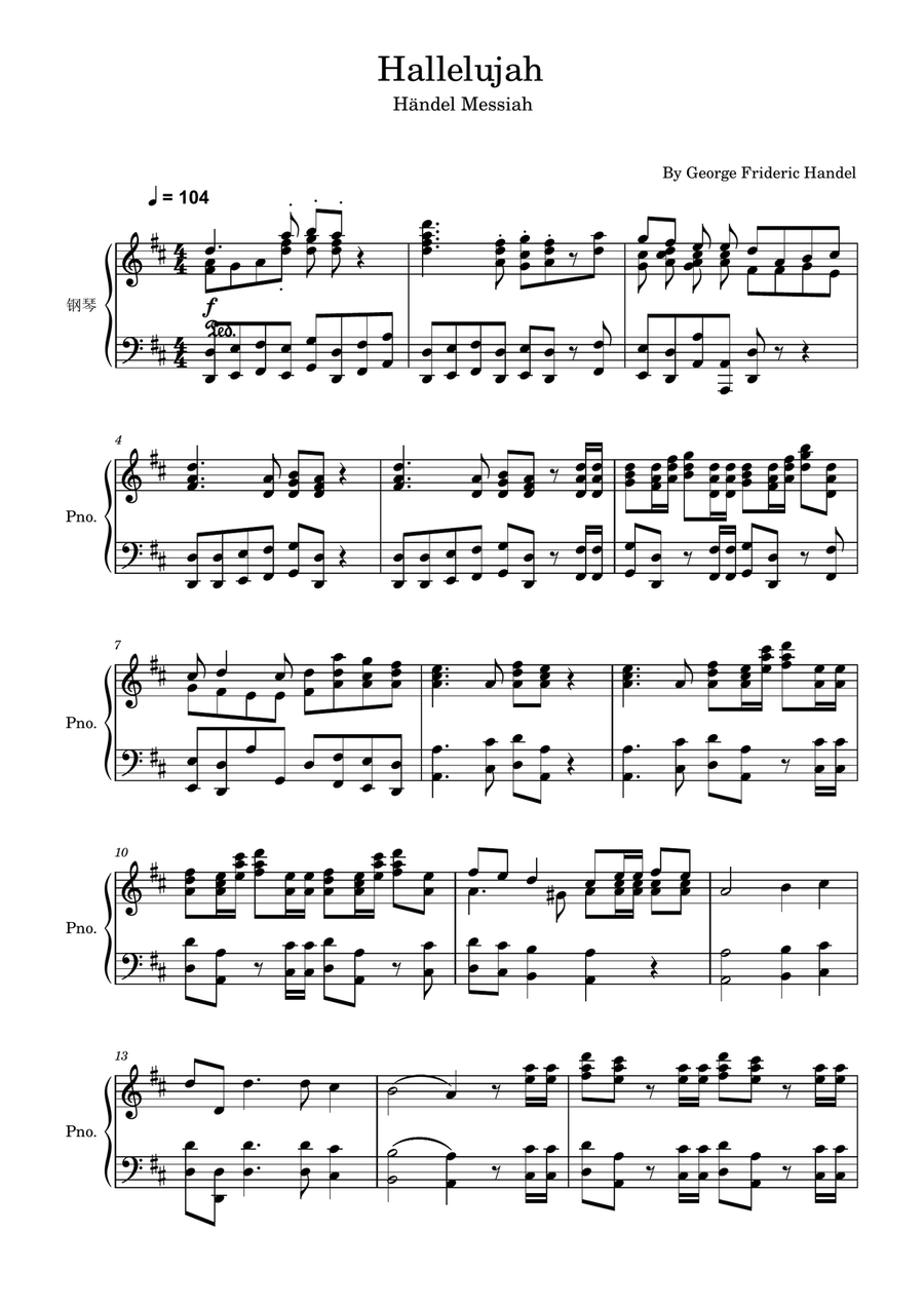 Händel Messiah,Hallelujah Chorus Piano Solo by George Frideric Handel ...