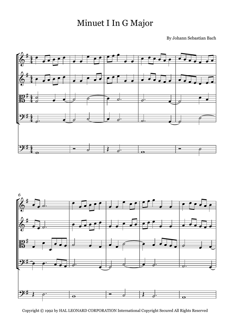 Minuet I In G Major by Johann Sebastian Bach - String Quintet ...