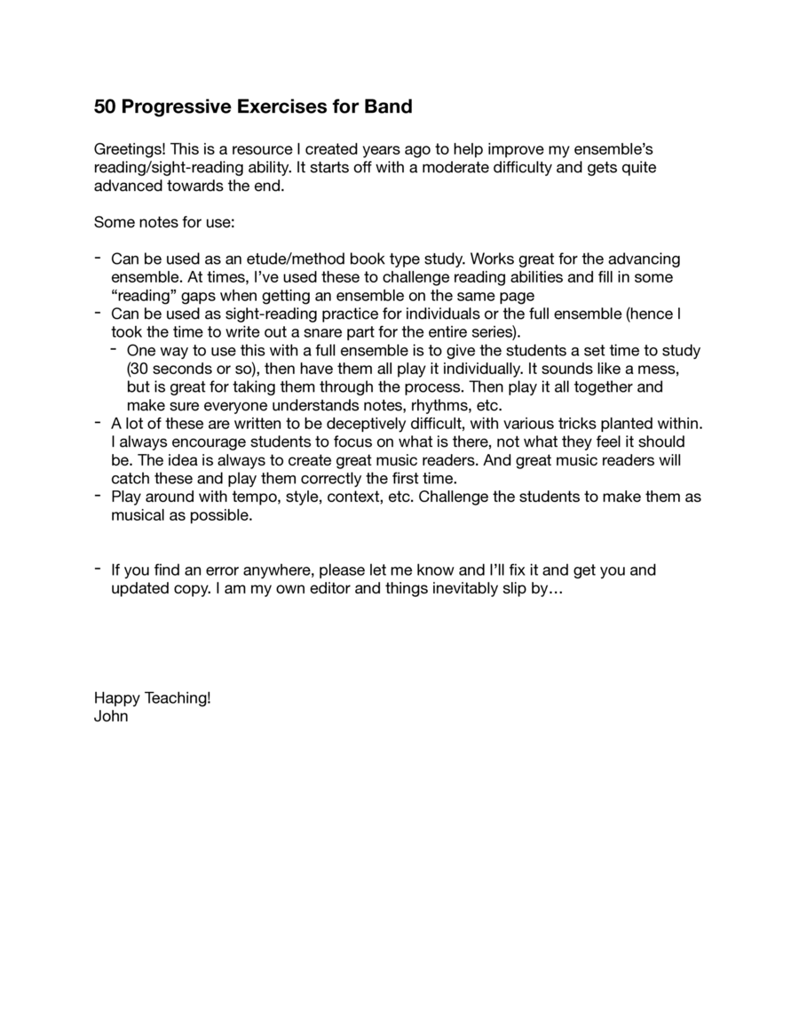 50 Progressive Exercises for Band or Individual Study - Advanced ...