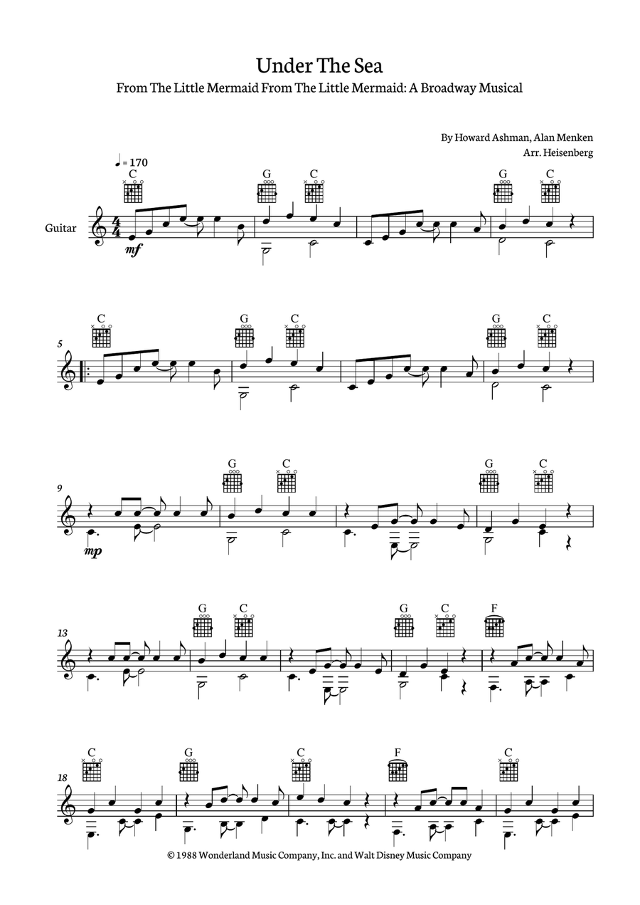 Under The Sea by Howard Ashman - Acoustic Guitar, Electric Guitar ...