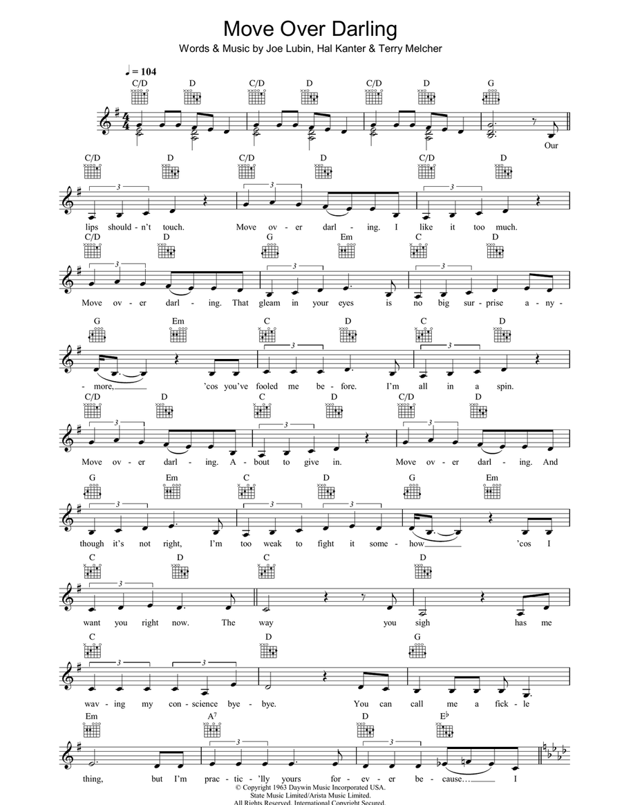 Move Over Darling by Doris Day - Piano - Digital Sheet Music | Sheet ...