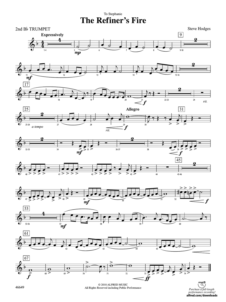 The Refiner's Fire: 2nd B-flat Trumpet - Concert Band - Digital Sheet ...