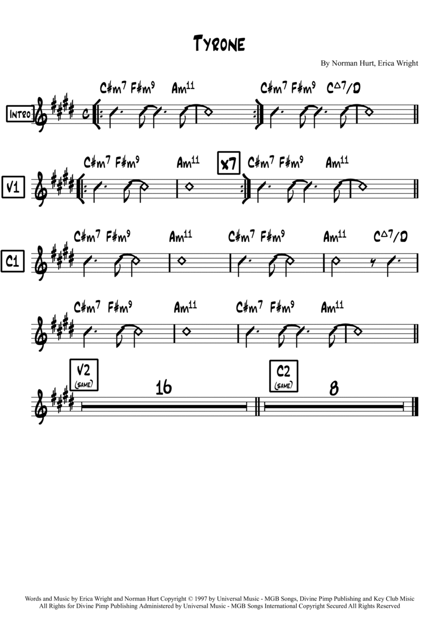 Tyrone by Erykah Badu - Easy Piano, C Instrument - Digital Sheet Music ...