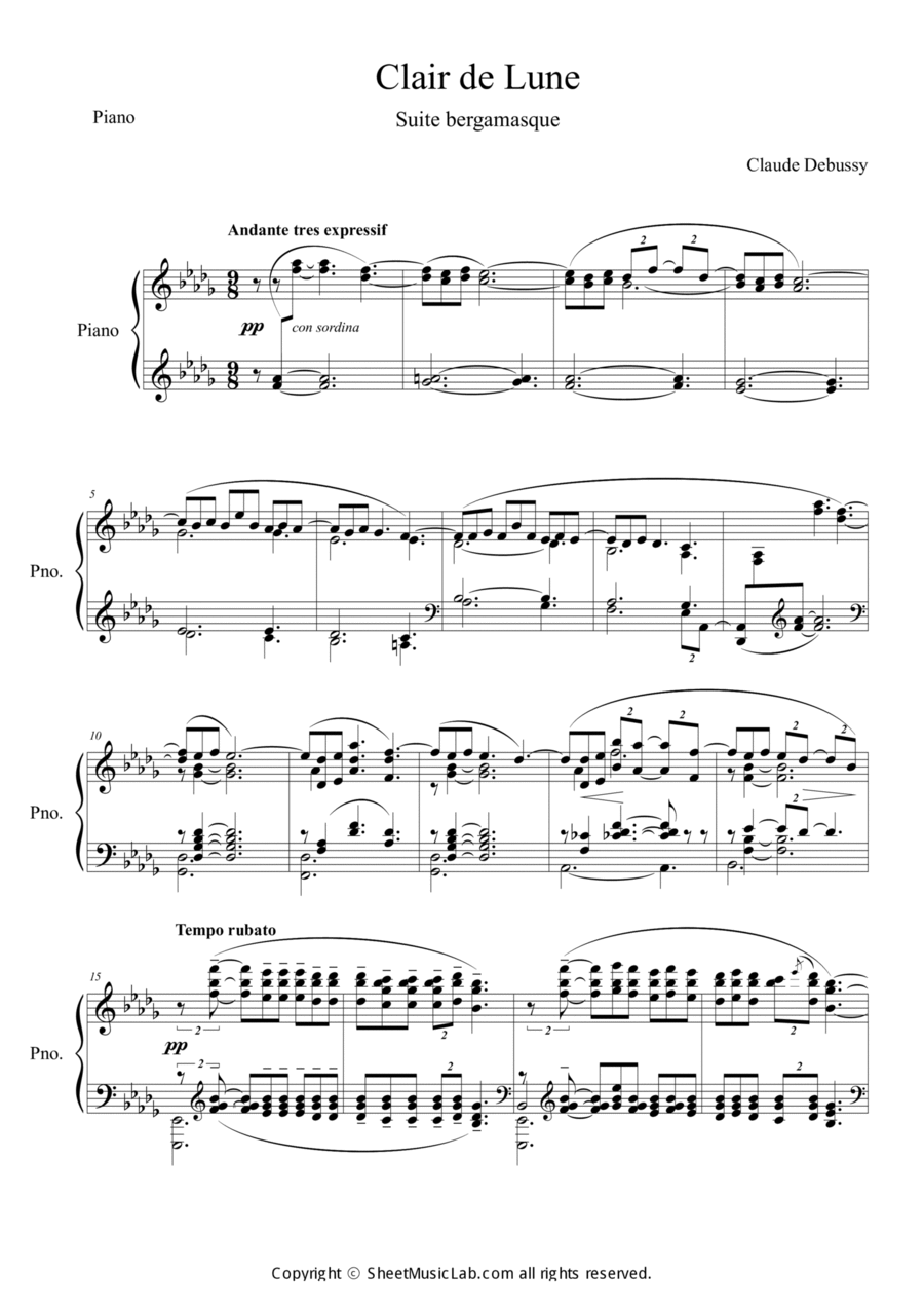 Clair de Lune - Easy Piano - Digital Sheet Music | Sheet Music Plus