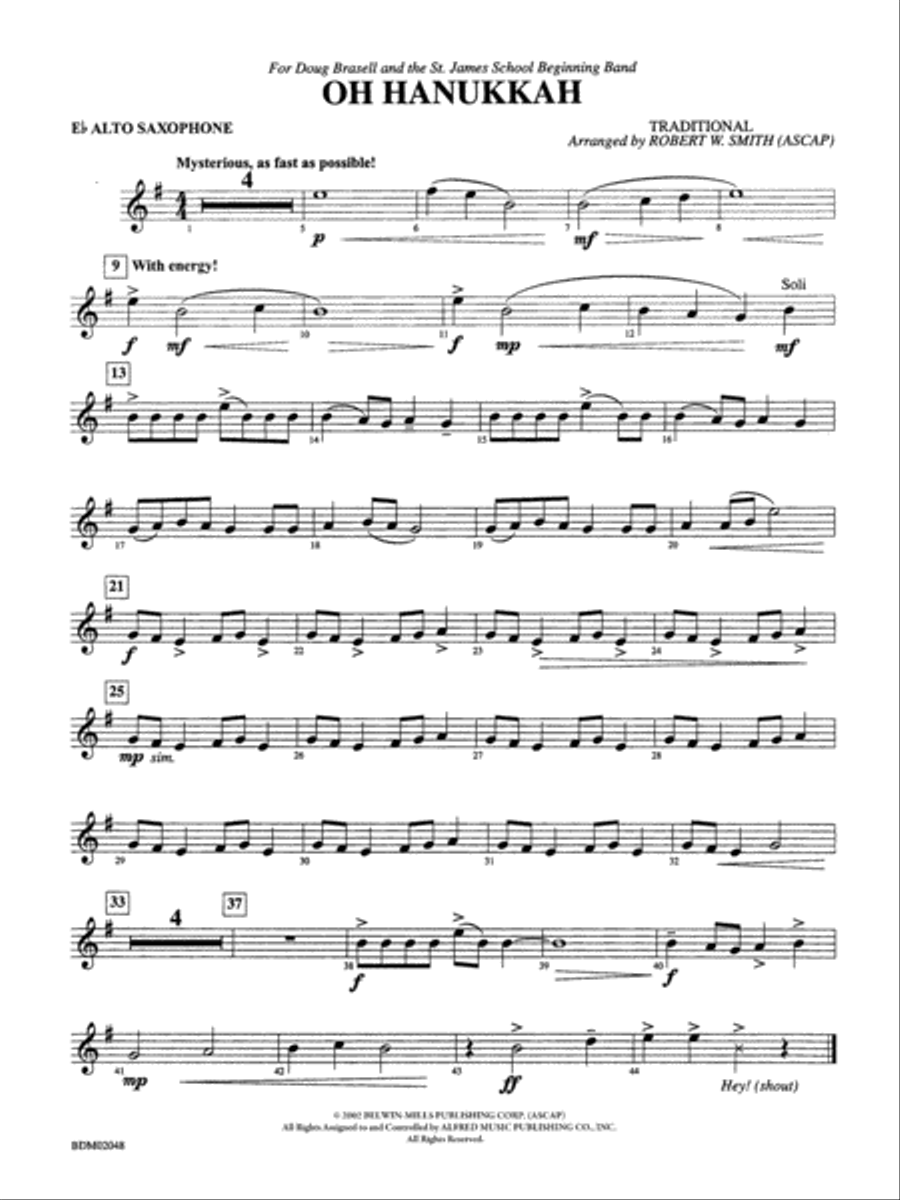 Oh Hanukkah E Flat Alto Saxophone By Robert W Smith Concert Band