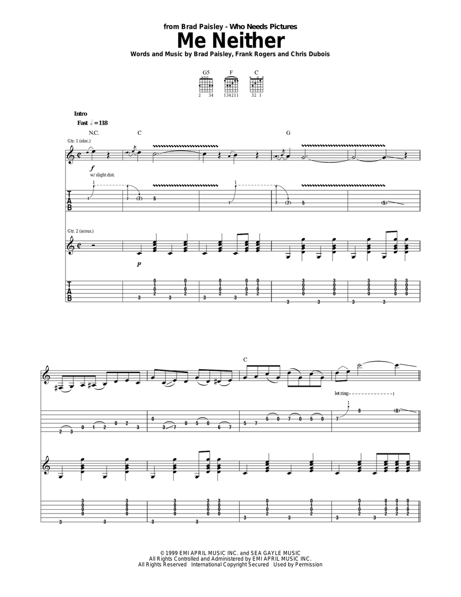 Me Neither by Brad Paisley - Acoustic Guitar, Electric Guitar, Guitar ...