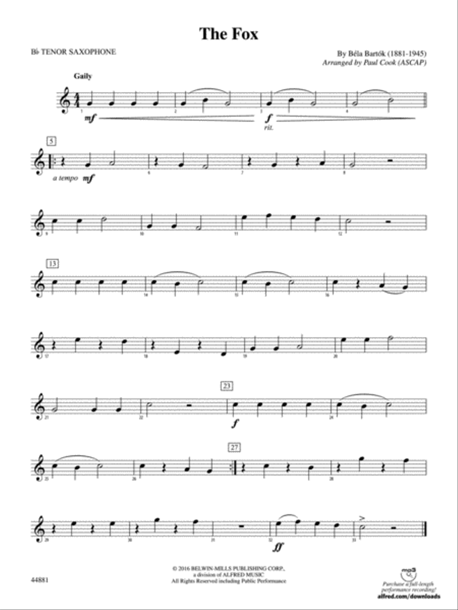The Fox: B-flat Tenor Saxophone by Paul Cook - Concert Band - Digital ...