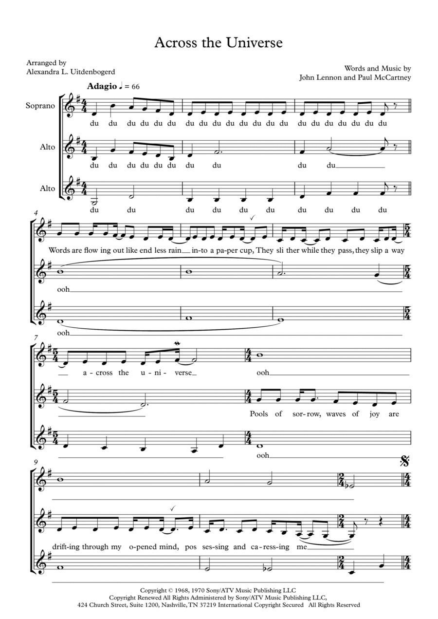 Across The Universe by The Beatles - A Cappella - Digital Sheet Music ...