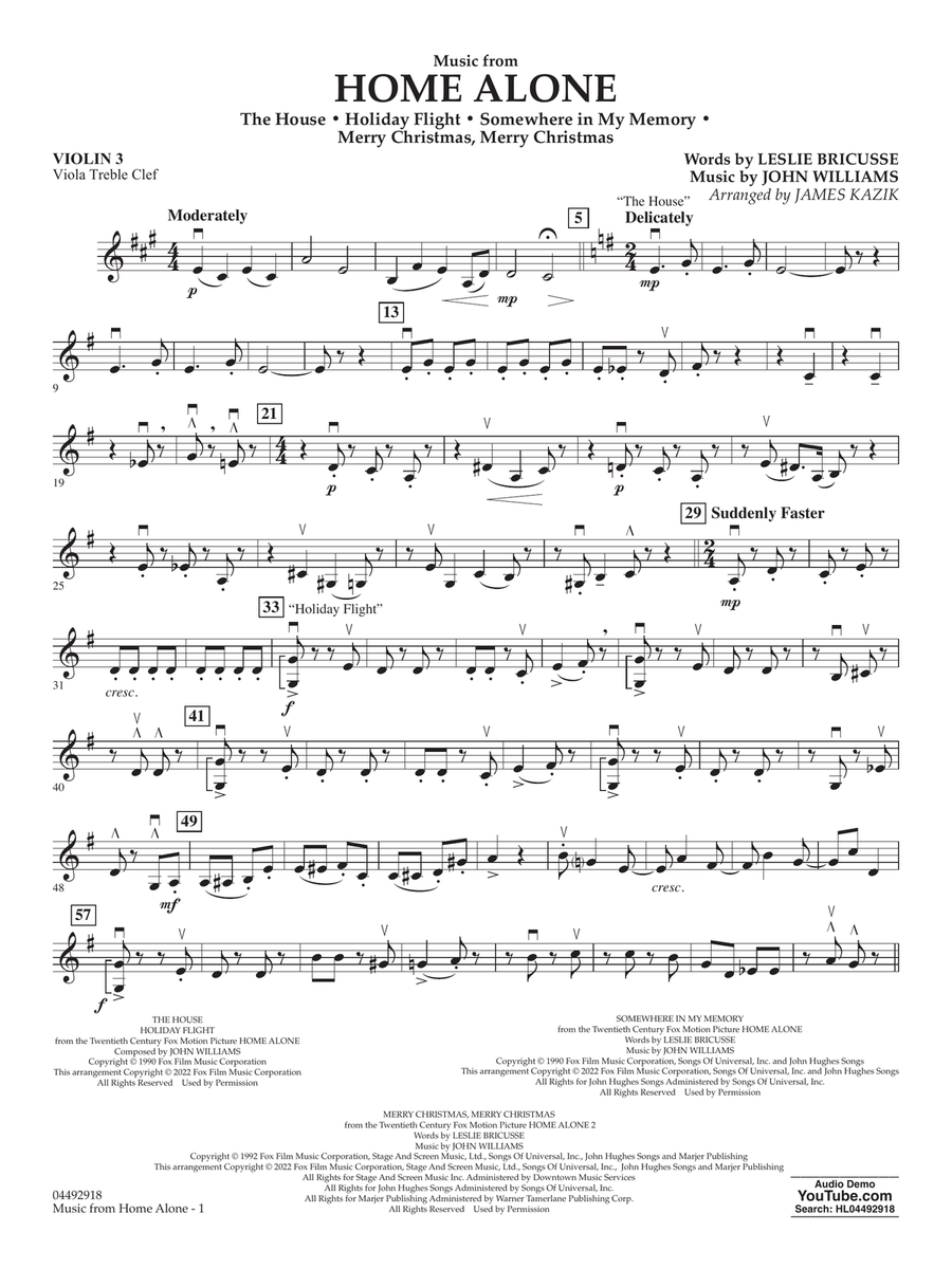 Music from Home Alone - Violin 3 (Viola Treble Clef) by John Williams ...