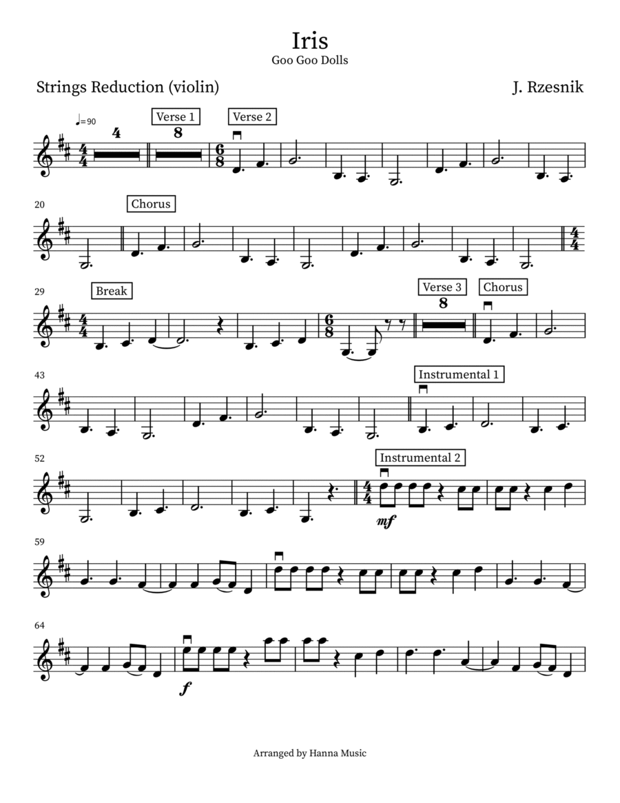 Iris by The Goo Goo Dolls - Violin Solo - Digital Sheet Music | Sheet ...