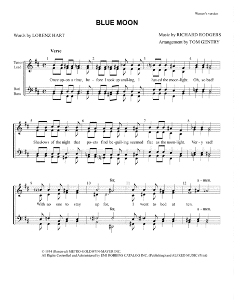 Blue Moon by Elvis Presley - SSAA - Digital Sheet Music | Sheet Music Plus