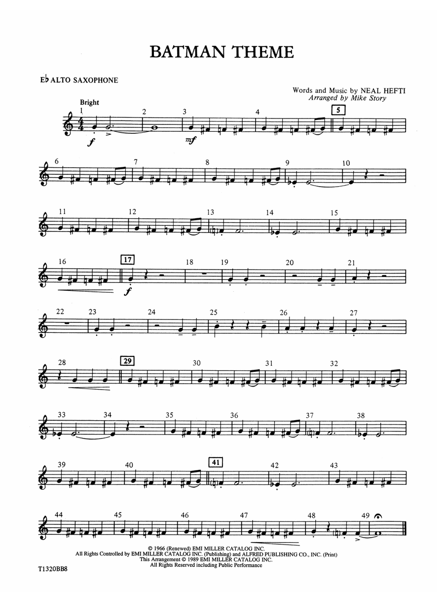 Batman Theme (from the Original TV Series): E-flat Alto Saxophone by ...