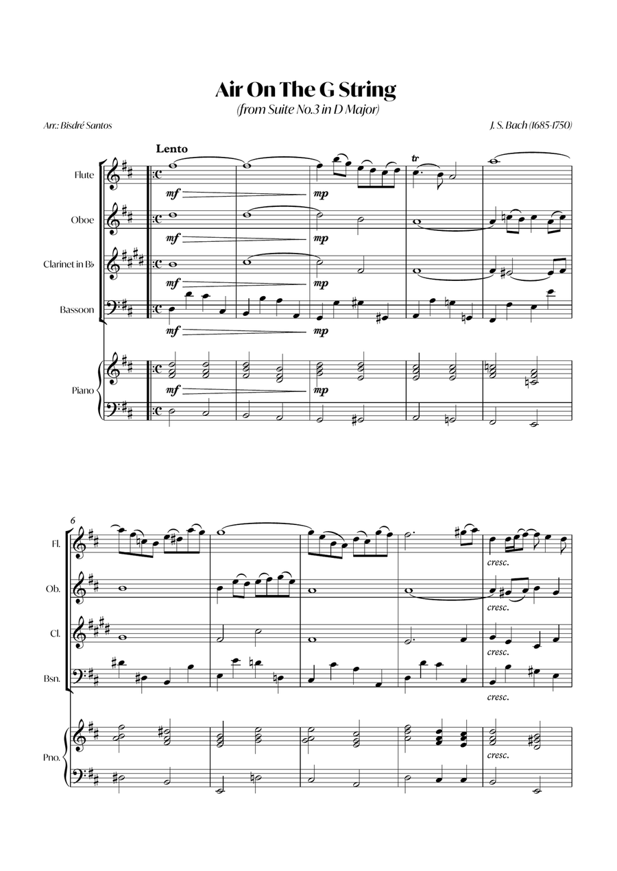 Air On The G String (from Suite No.3 in D Major) (Bach) - Woodwind ...