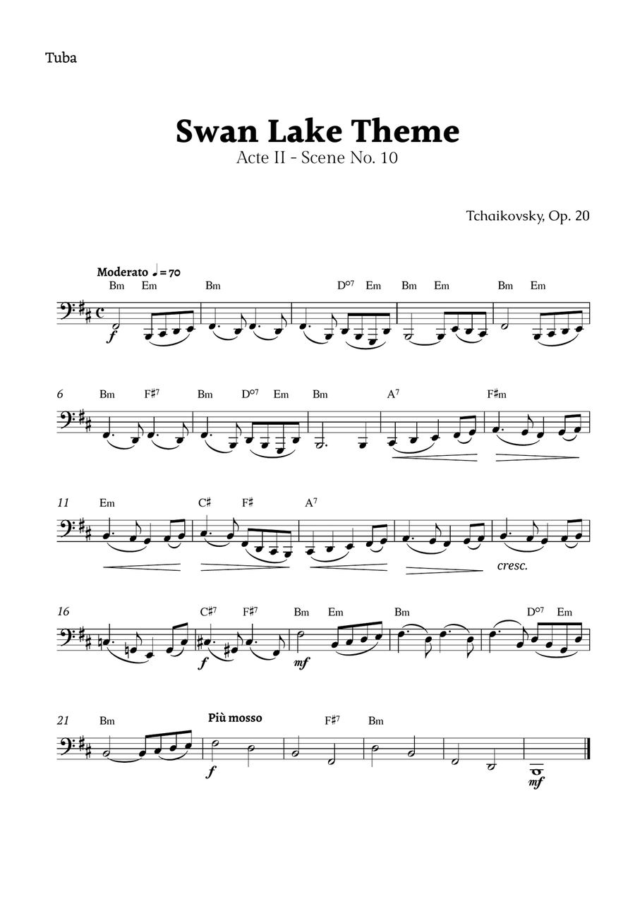 Swan Lake Theme by Tchaikovsky by Peter Ilyich Tchaikovsky - Tuba ...
