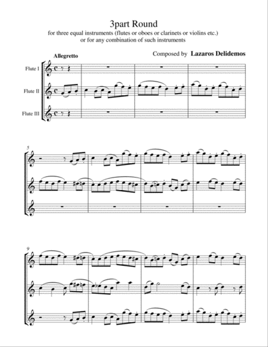 3 part Round for equal instruments - Clarinet, Flute, Oboe - Digital ...