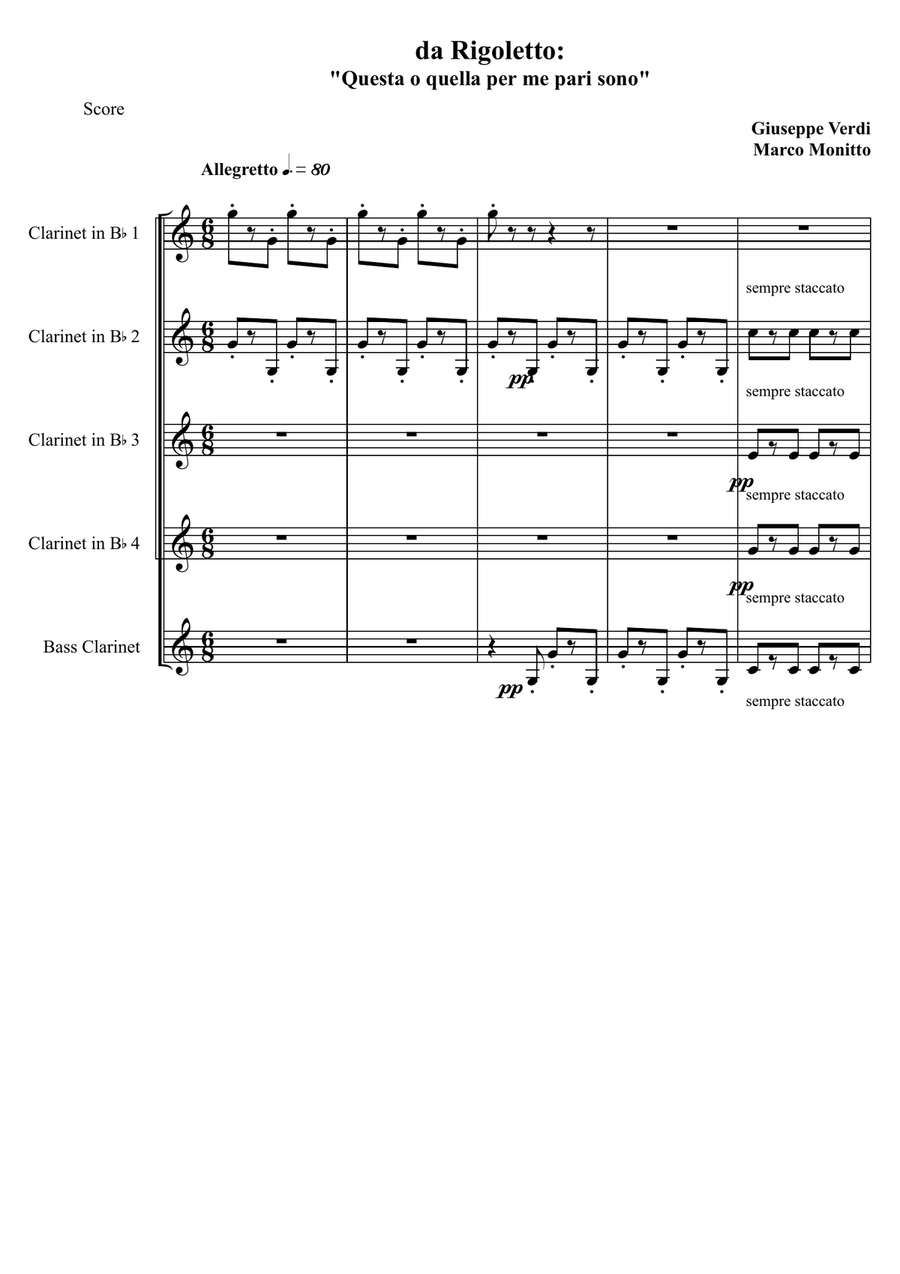 Famous Arias from Rigoletto by Giuseppe Verdi - Clarinet, Woodwind ...