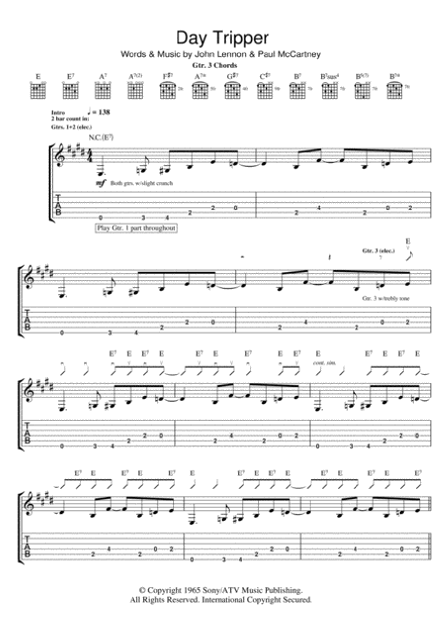 Day Tripper by The Beatles - Electric Guitar - Digital Sheet Music ...