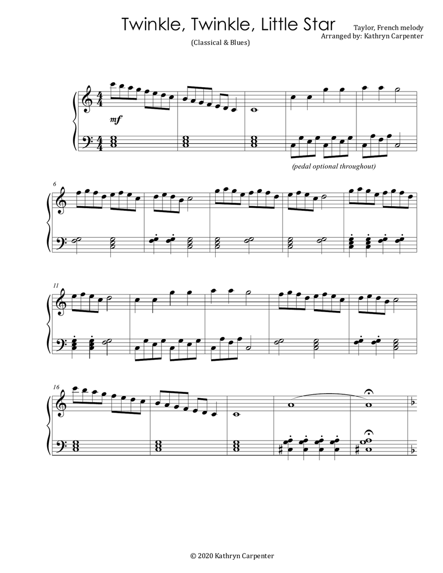 Twinkle, Twinkle Little Star (Intermediate Piano, Level 3) - Piano ...