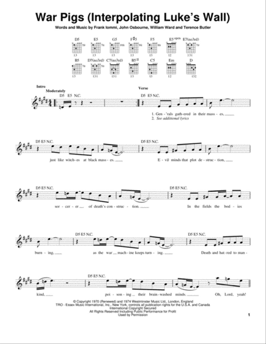War Pigs (Interpolating Luke's Wall) by Black Sabbath - Electric Guitar ...