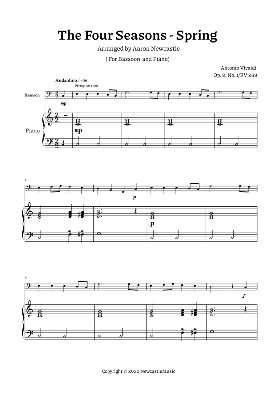 The Four Seasons, Spring by Antonio Vivaldi - Bassoon, Piano, Woodwind ...