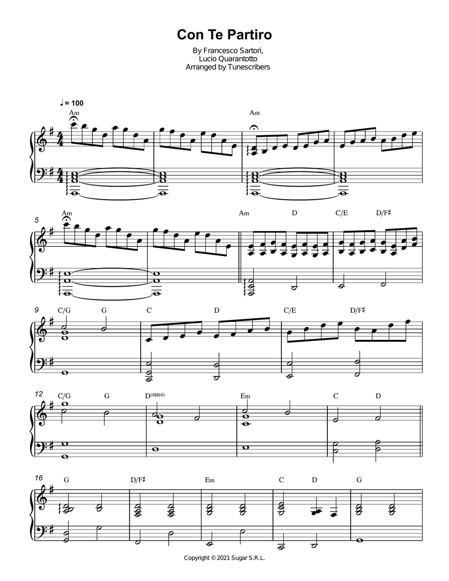 Con Te Partiro - Piano Solo - Digital Sheet Music | Sheet Music Plus