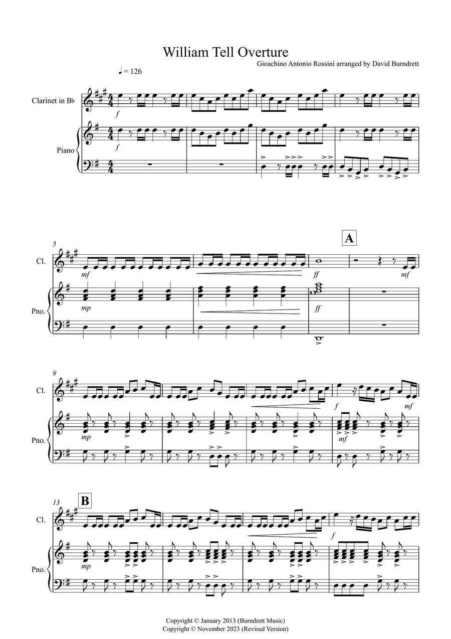 William Tell Overture for Clarinet and Piano by Gioachino Rossini - B ...