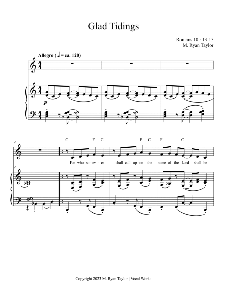 Glad Tidings (Romans 10:13-15) for Unison Choir and Piano | M. Ryan ...