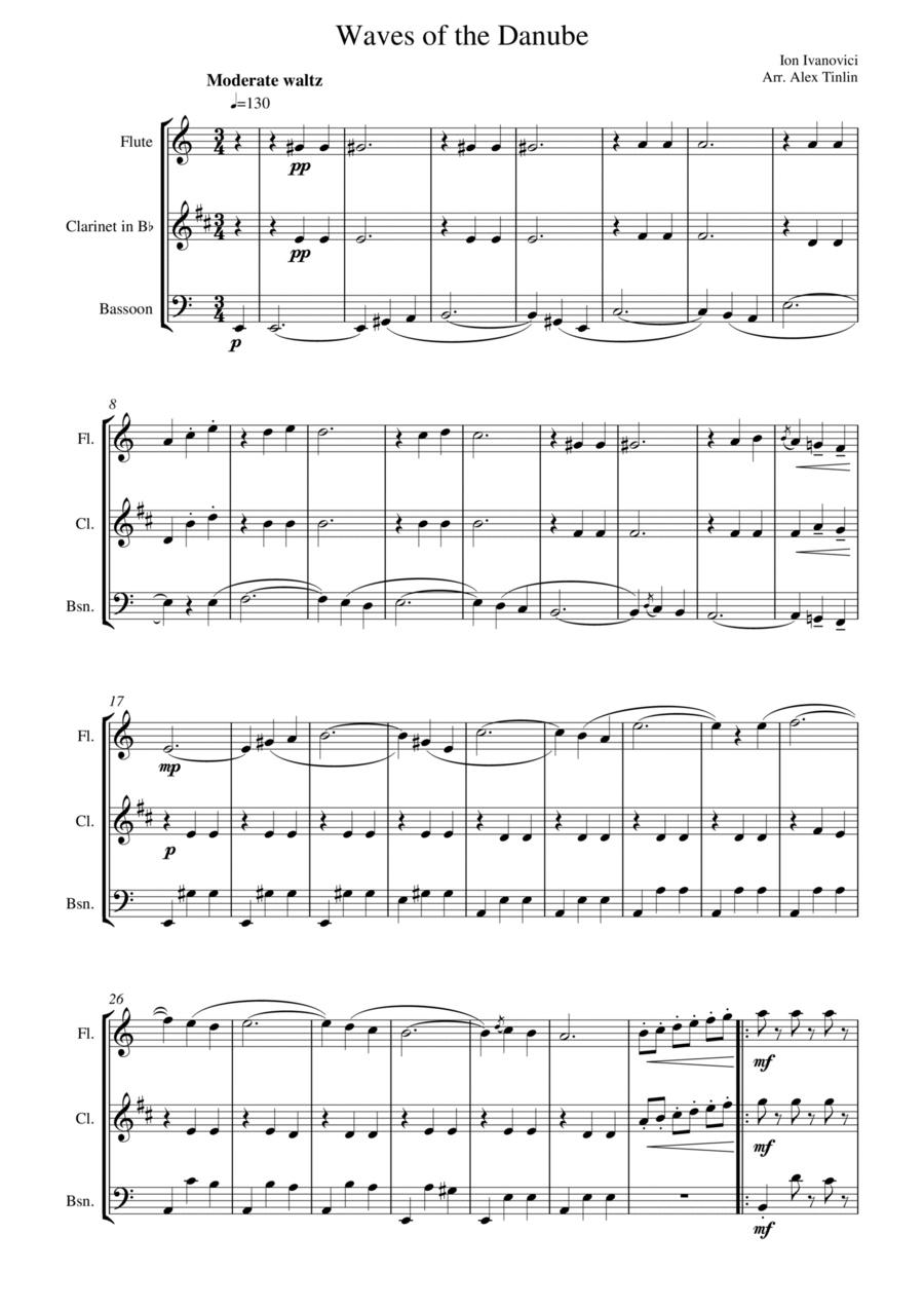 Waves of the Danube - Bassoon, Clarinet, Flute - Early Intermediate ...